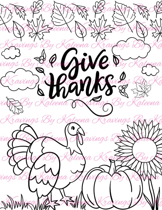 Give Thanks Downloadable Printable Coloring Page - Etsy