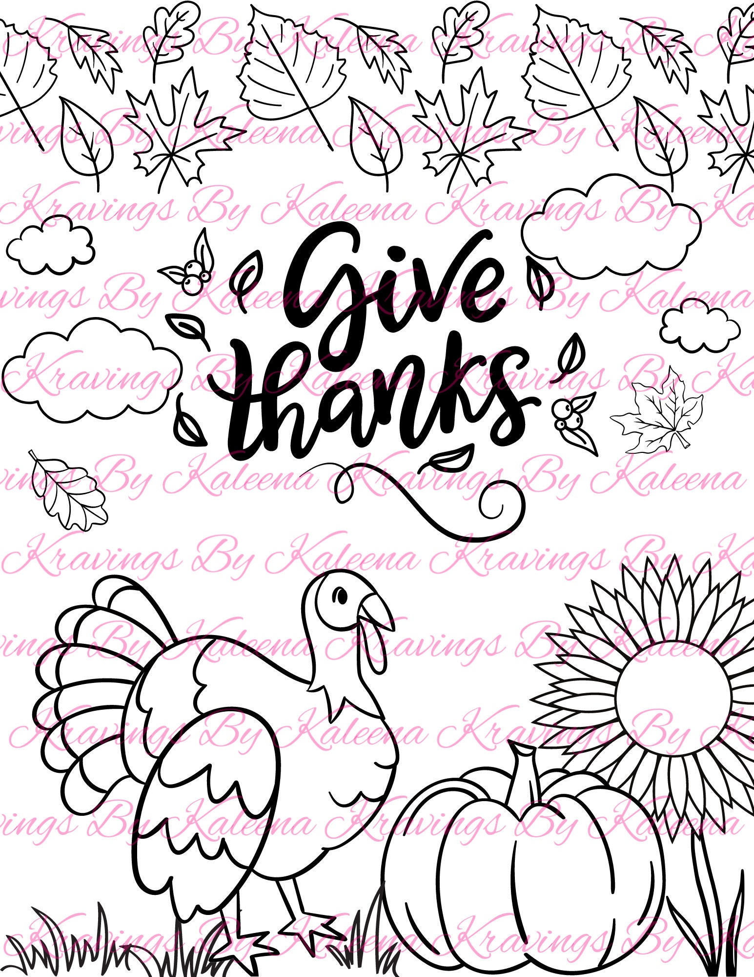 Give Thanks Downloadable, Printable Coloring Page - Etsy