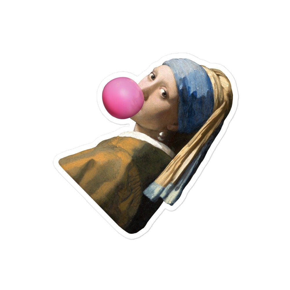 Bubble Gum Girl With a Pearl Earring Sticker Art Laptop - Etsy
