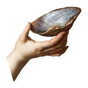 Hand With Seashell Painting Detail Stickers, Renaissance Aesthetic ...