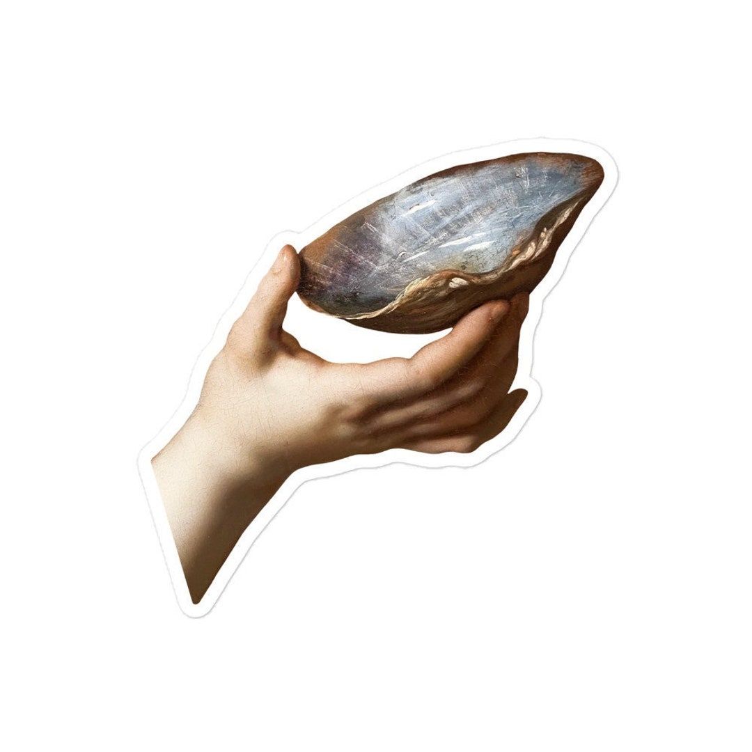 Hand With Seashell Painting Detail Stickers, Renaissance Aesthetic ...