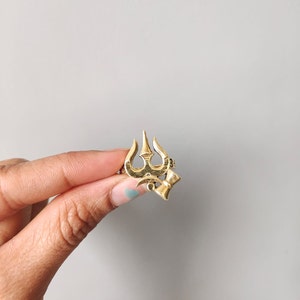 Om Lord Shiva Trishul Ring, Brass Ring, Ohm Ring, Dainty Ring, Handmade ...