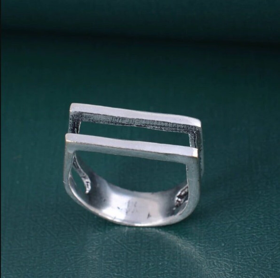 Double Bar Ring, Square Ring, 2 Line Ring, Statement Ring, Modern Ring ...