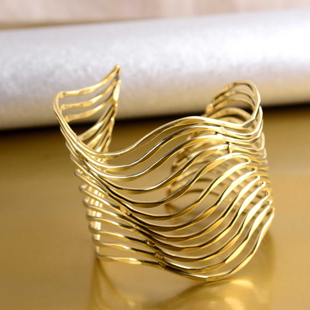 Wave Bracelet, Smooth Gold Bangle, Irregular Wavy Bracelet, Water ...