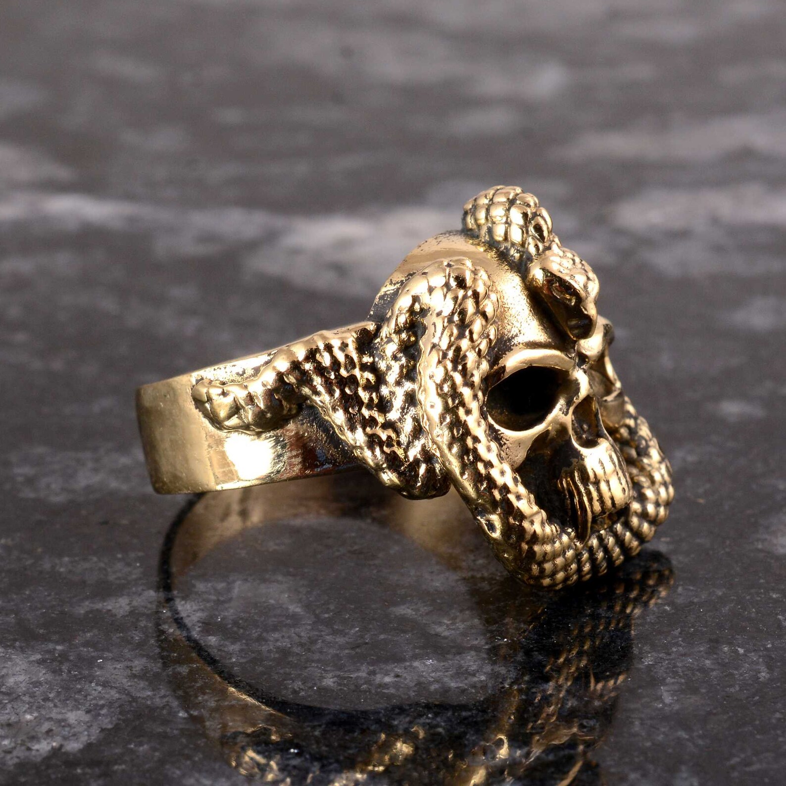 Skull Snake Ring, Handmade Ring, Gift for Him, Mens Ring, Gold Snake ...
