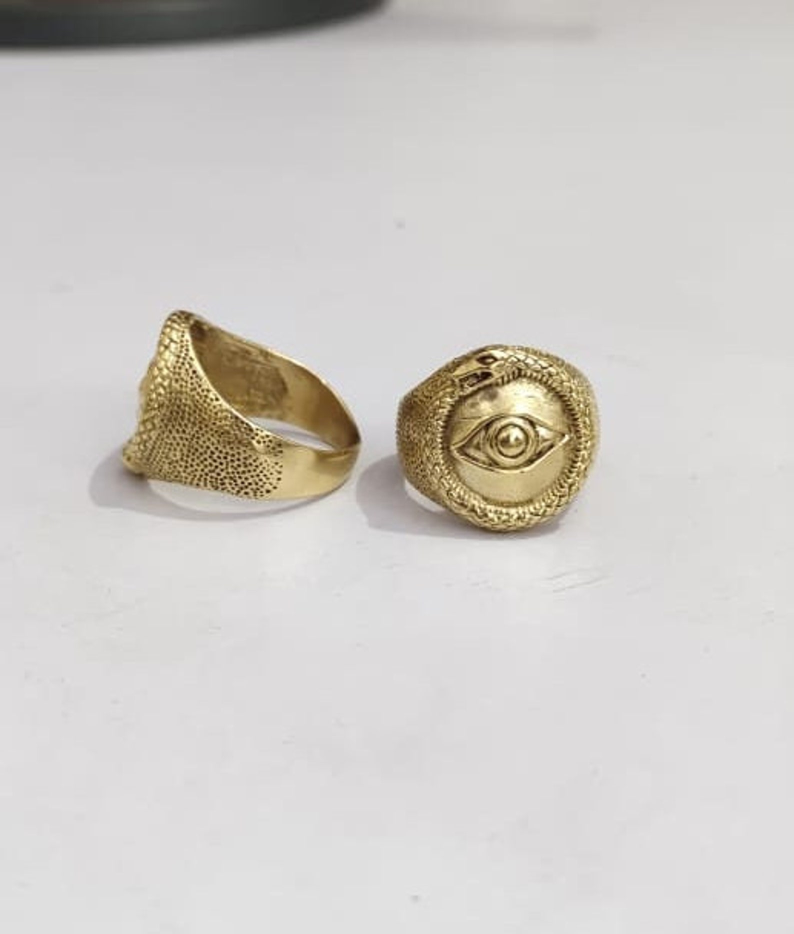 All Seeing Eye Ouroboros Ring Gold Evil Eye Snake Eating Tail Talisman ...