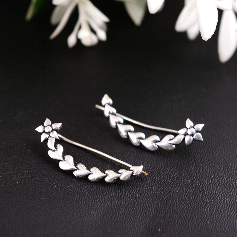 Gold Leaves Ear Climber, Leaf Ear Cuff Earrings, Silver Leaf Ear ...