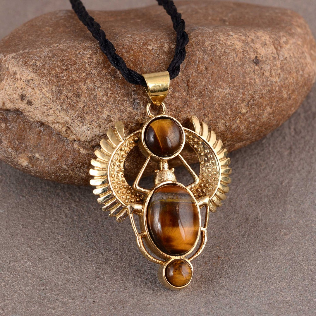 Golden Scarab Necklace, Tiger Eye Scarab Pendent, Talisman Jewelry ...