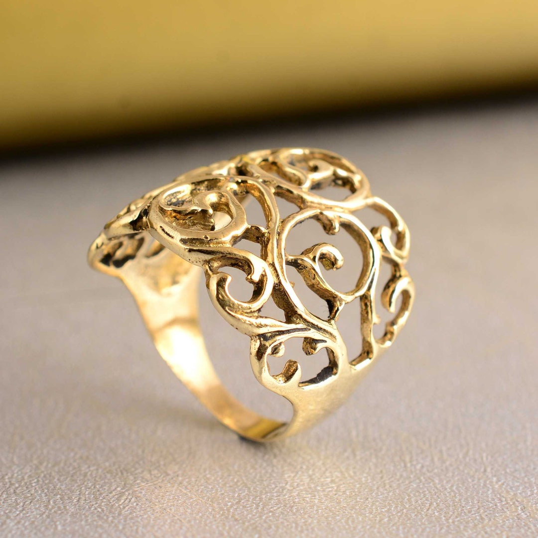 Filigree, Victorian Gold Ring for Women, Filigree Long Ring, Unique ...