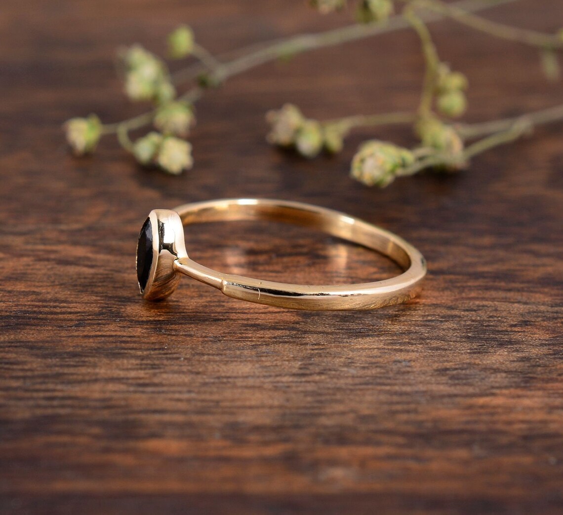 Tiny Black Obsidian Ring Gold Brass Ring Women Gift Ring - Etsy