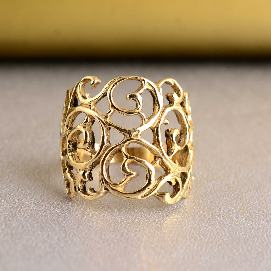 Filigree, Victorian Gold Ring for Women, Filigree Long Ring, Unique ...