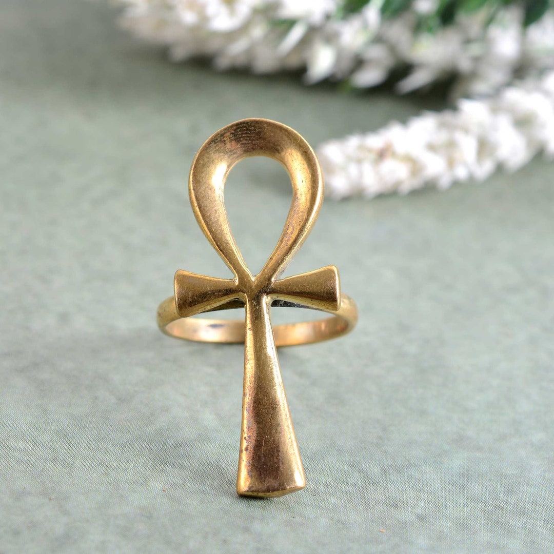 GOLD Ankh Ring, Cross Ring, Solid Brass Ring, Egyptian Ring, Minimalist ...