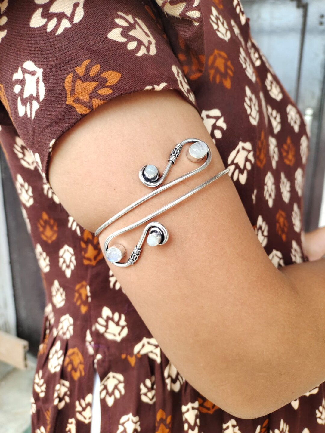 Moonstone Minimalist Arm Cuff, Silver Arm Band, Silver Upper Arm Cuff ...
