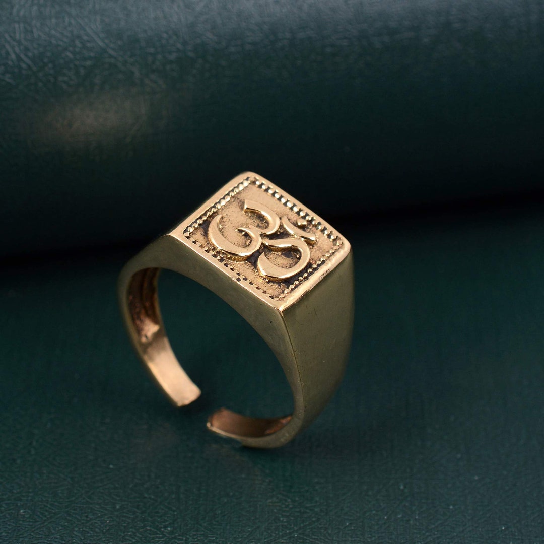 Gold Om Ring, Buddhist Ring, Gold Square Ring, Meditation Ring ...