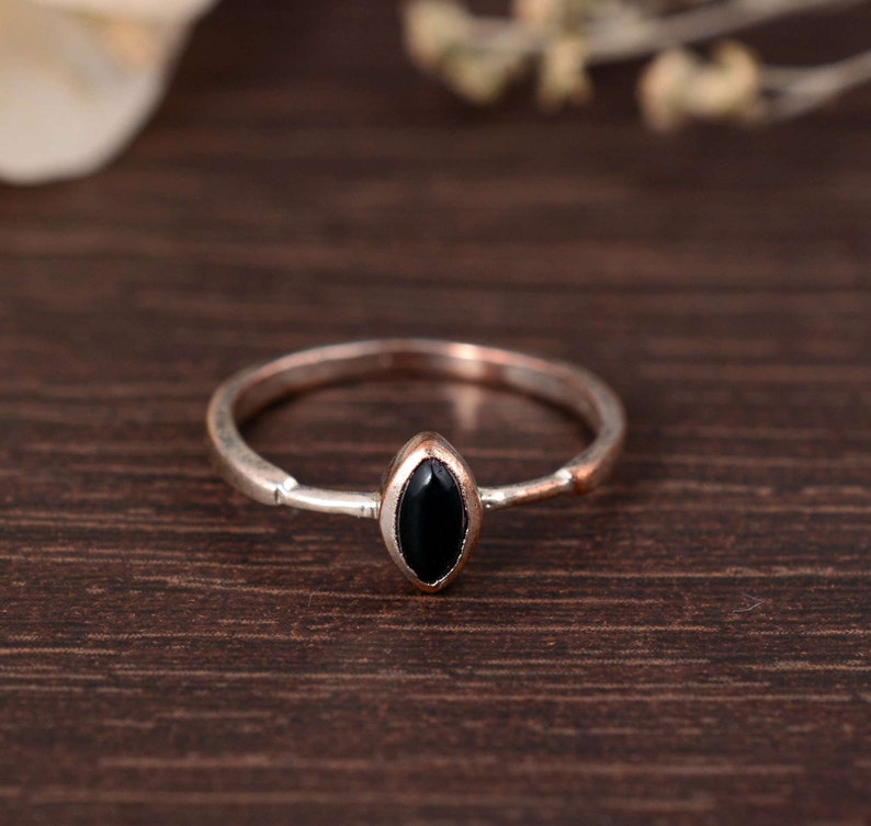 Tiny Black Obsidian Ring Gold Brass Ring Women Gift Ring - Etsy
