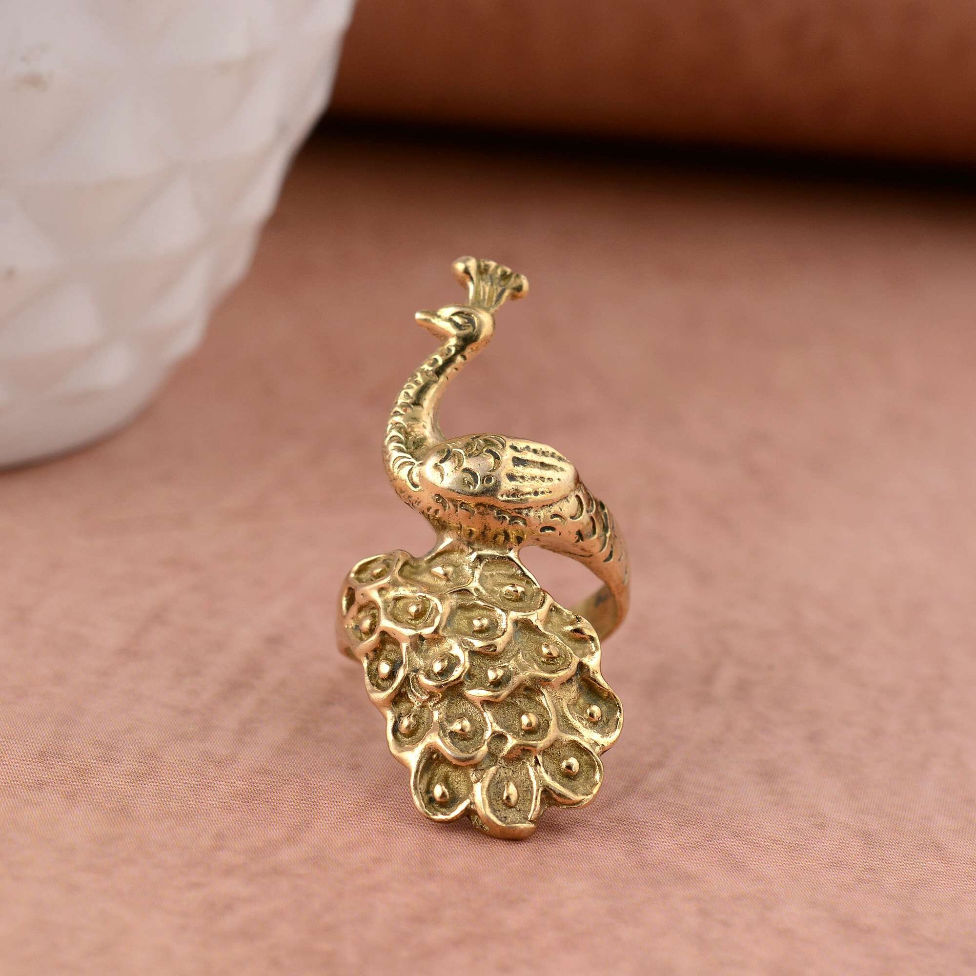 Peacock ring Bird ring Gold statement ring Minimalist ring Jewelry gift for her Peacock jewelry Etsy