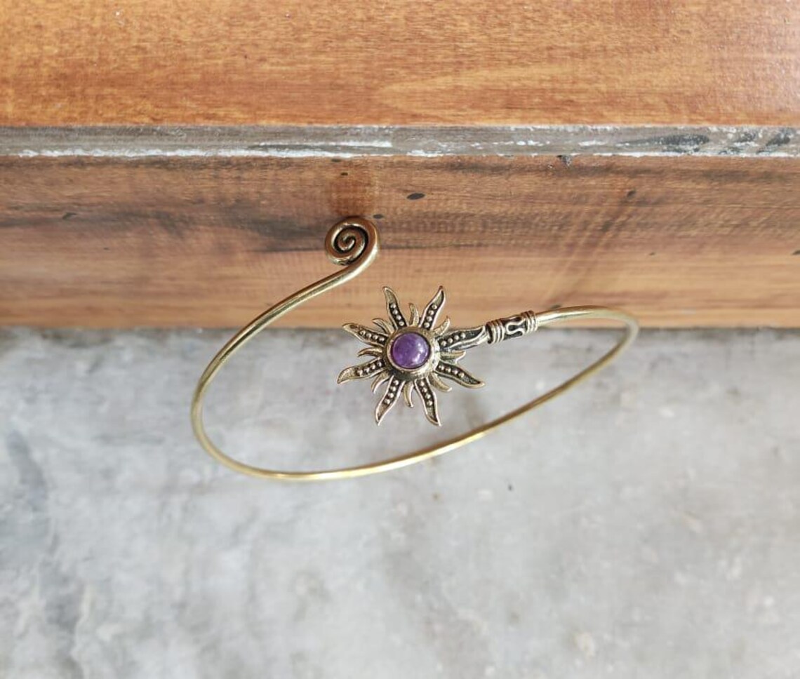 Gold Sun Amethyst Upper Arm Cuff Arm Band Spiral Handmade Made of Brass ...
