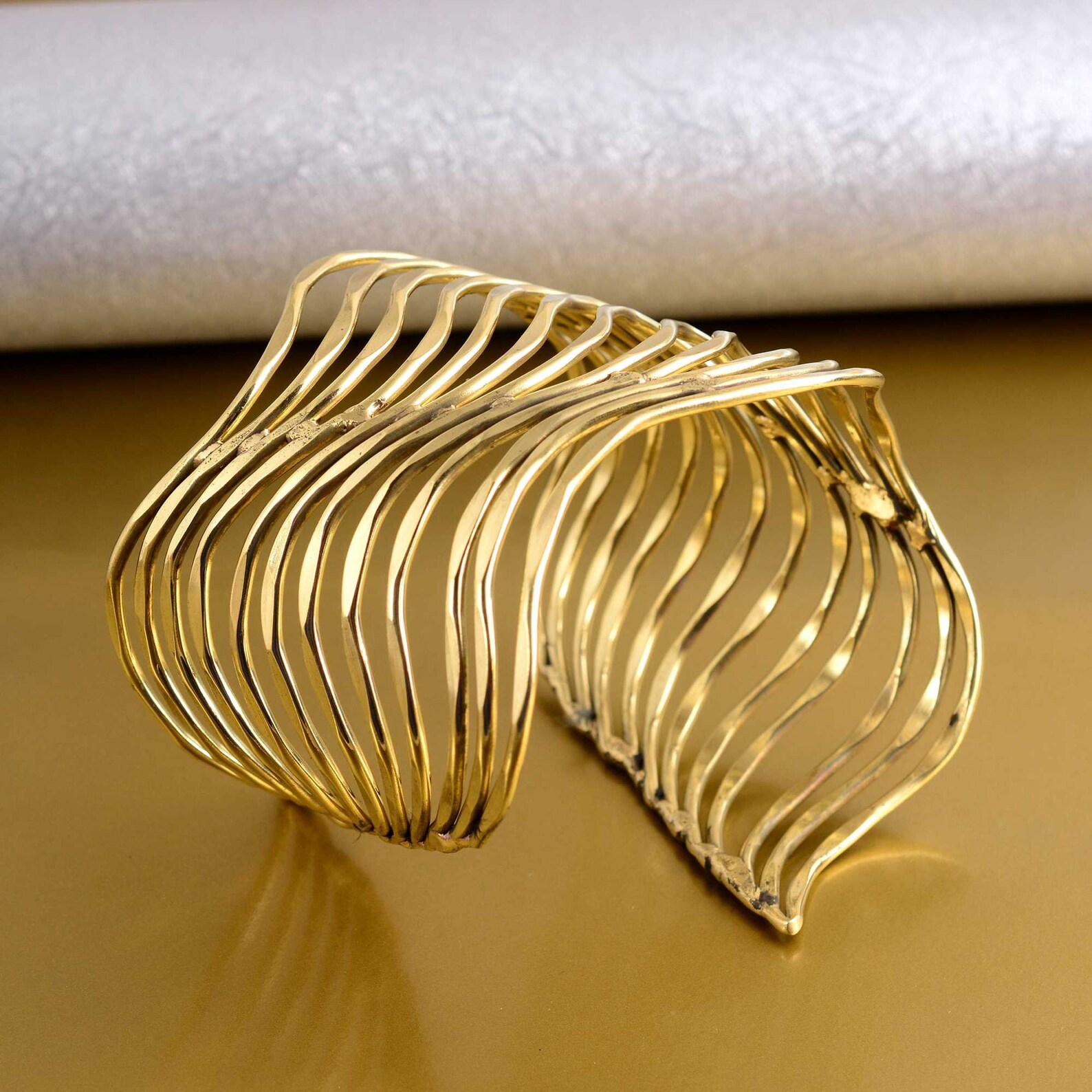 Wave Bracelet, Smooth Gold Bangle, Irregular Wavy Bracelet, Water ...
