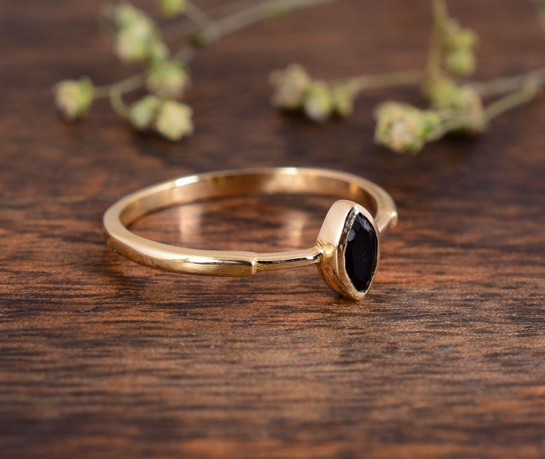 Tiny Black Obsidian Ring Gold Brass Ring Women Gift Ring - Etsy