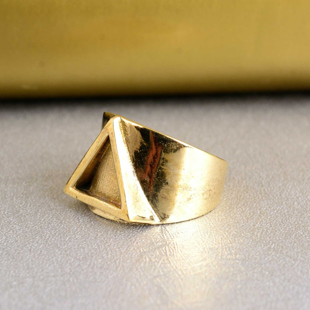 Gold Wide Triangle Ring, Hollow Triangle Ring, Gold Brass Ring ...