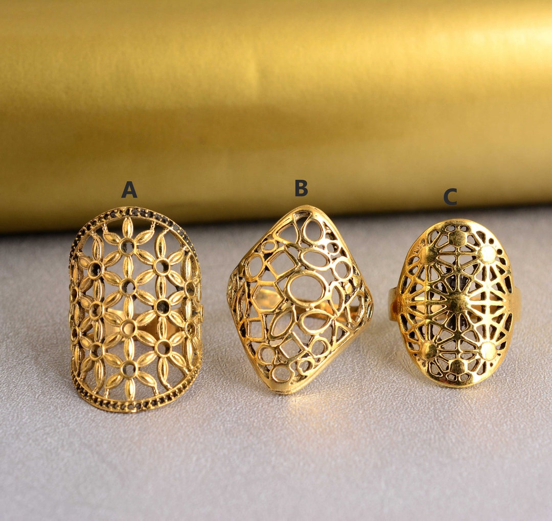 Mandala Rings, Gold Leaf Ring, Handmade Mandala Ring, Flower of Life ...