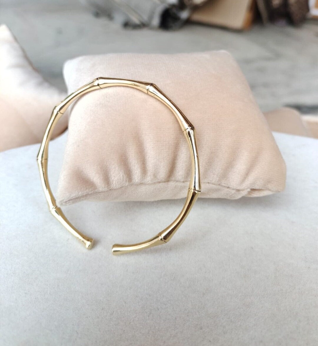 Gold Bamboo Bangle, Open Gold Bracelet, Minimalist Gold Bangle, Bamboo ...