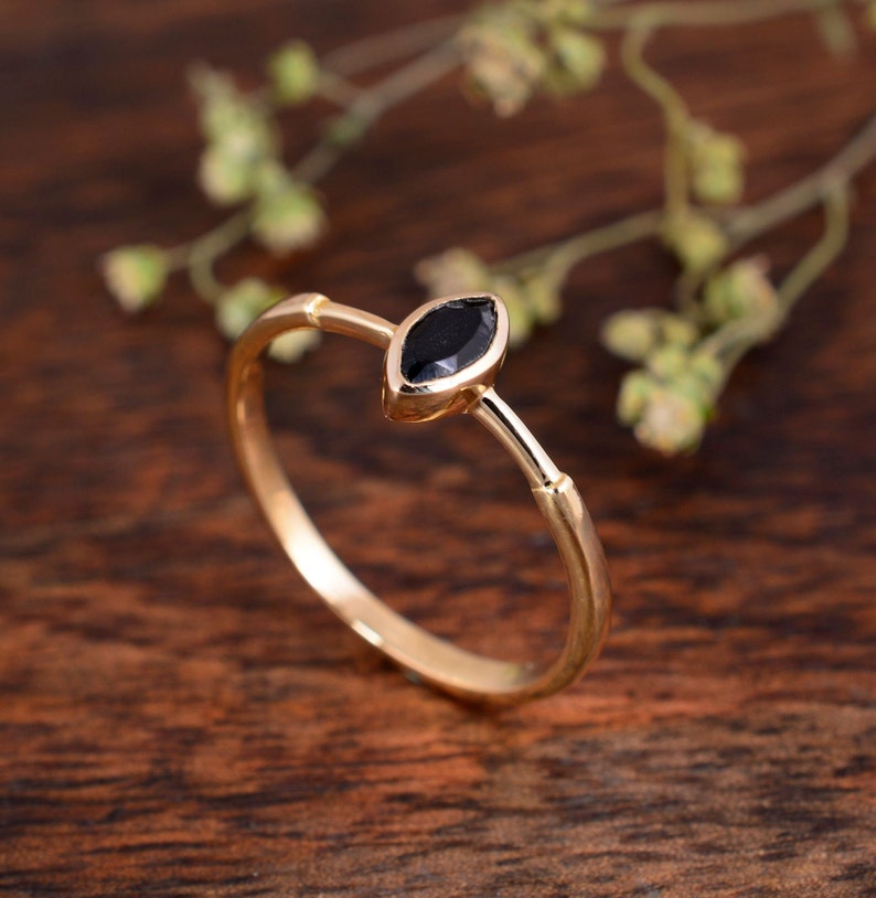 Tiny Black Obsidian Ring Gold Brass Ring Women Gift Ring - Etsy