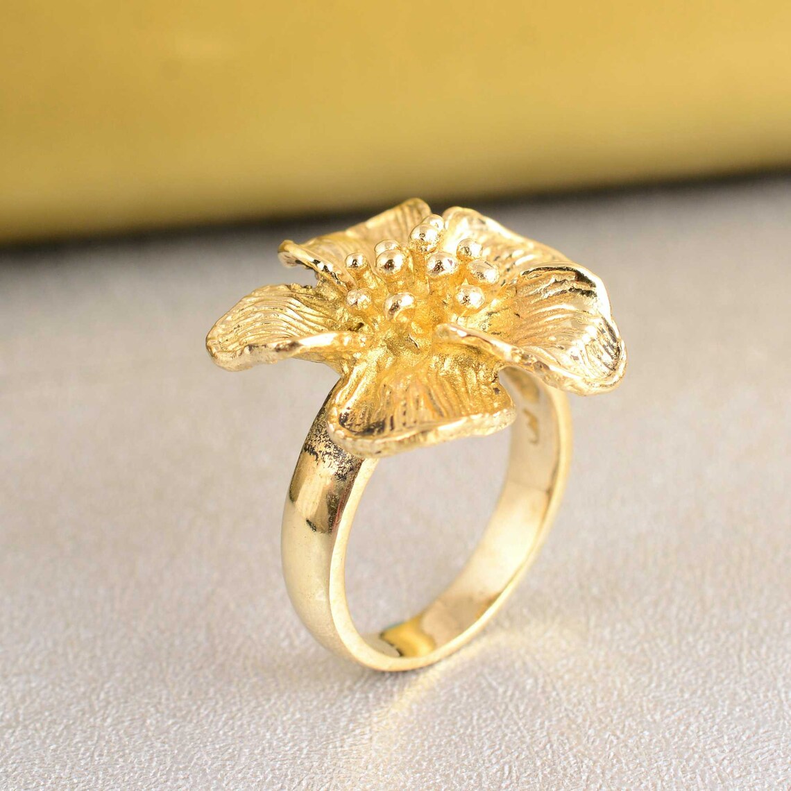Flower Brass Ring, Vintage Ring, Beautiful Ring, Gold Flower Ring ...