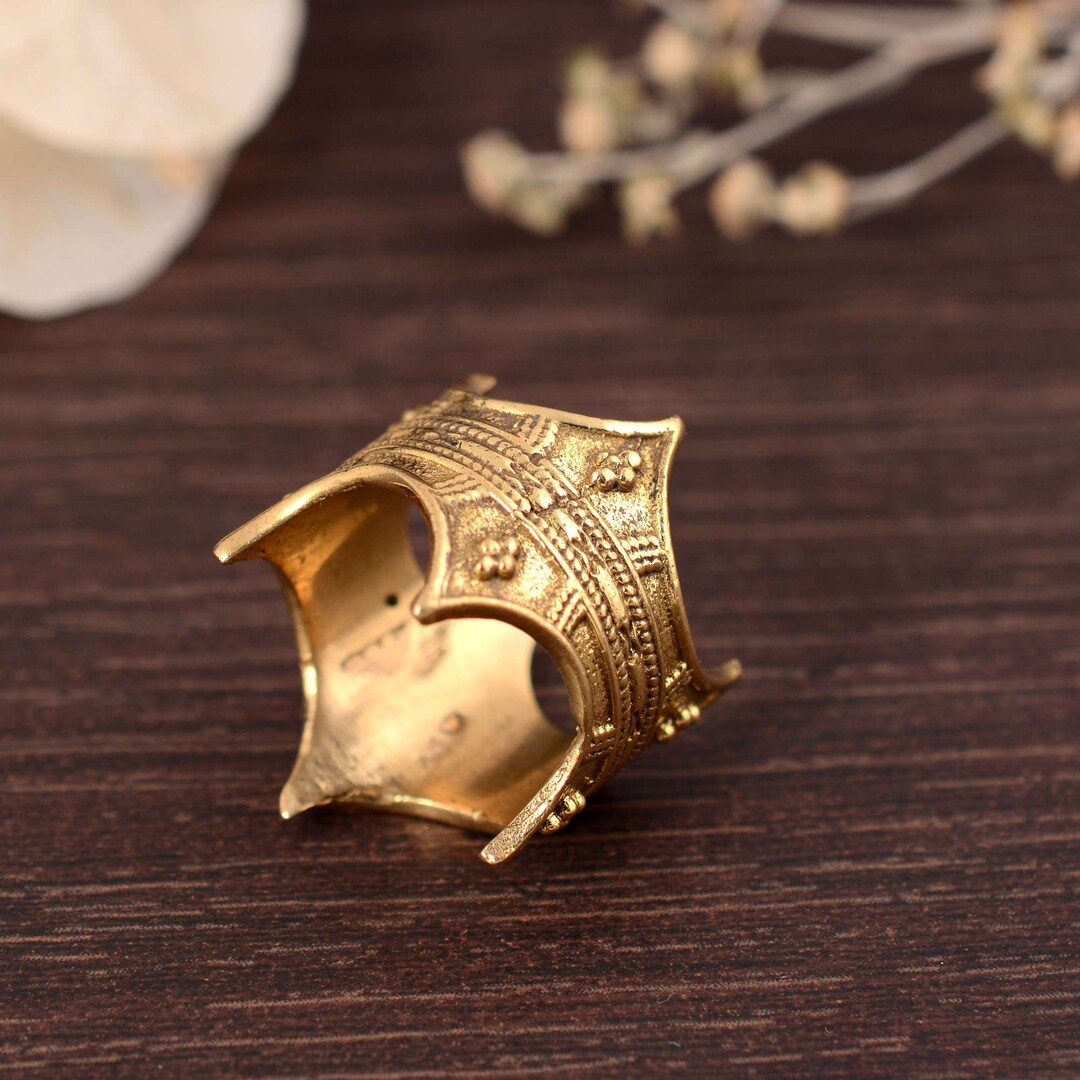 Gold Ring, Crown Statement Ring, Brass Ring, Gold Crown Band, Princess Crown Ring, Crown Band ...