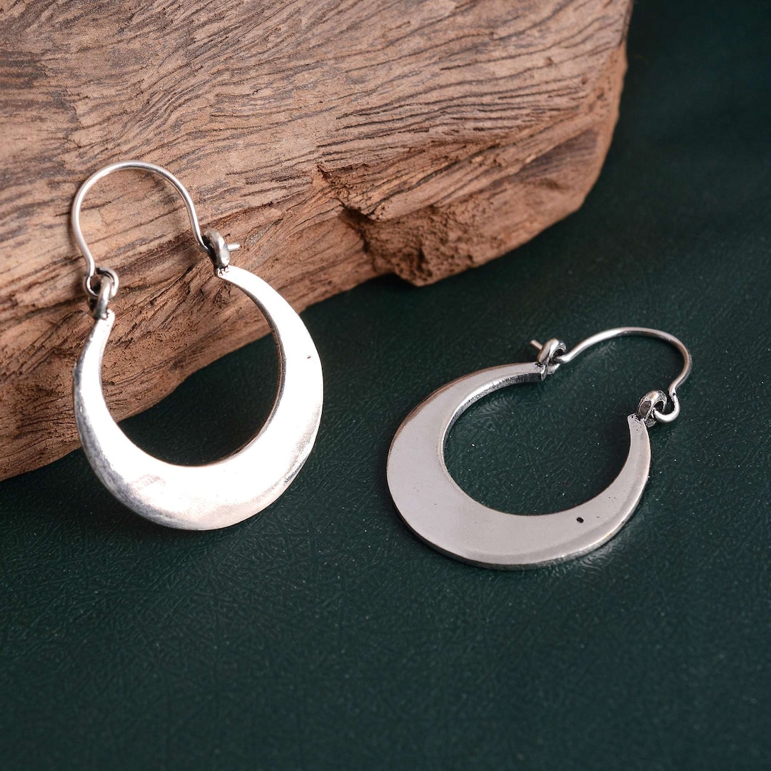 Crescent Moon Hoop Earrings,hammered Earrings,half Moon Earrings,silver ...