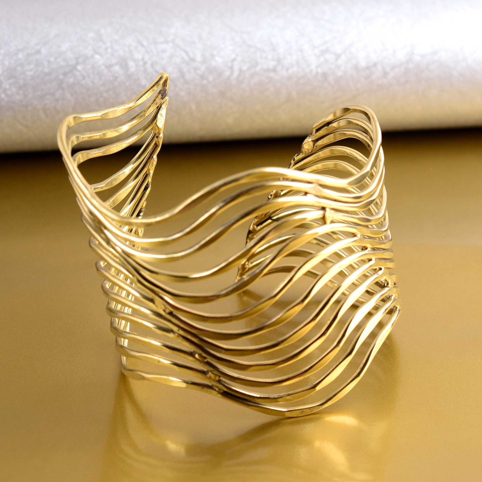 Wave Bracelet, Smooth Gold Bangle, Irregular Wavy Bracelet, Water ...