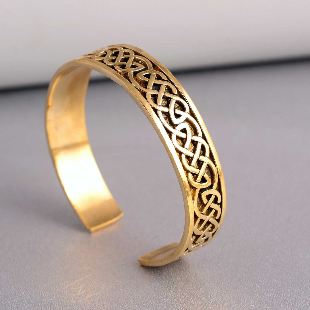 CELTIC BRASS BRACELETS, Adjustable Gold Cuff Bracelet, Pagan Bracelets ...