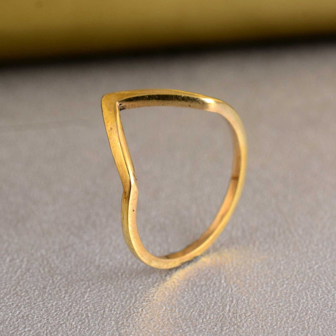 V-shaped Solid Brass Ring, Gold Aesthetic V Ring, Curve Ring, Chevron ...
