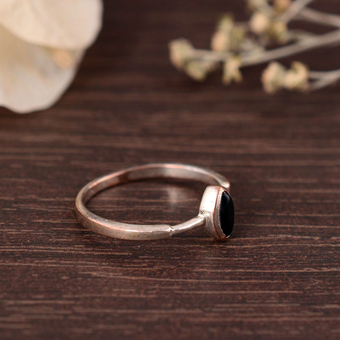 Tiny Black Obsidian Ring Gold Brass Ring Women Gift Ring - Etsy