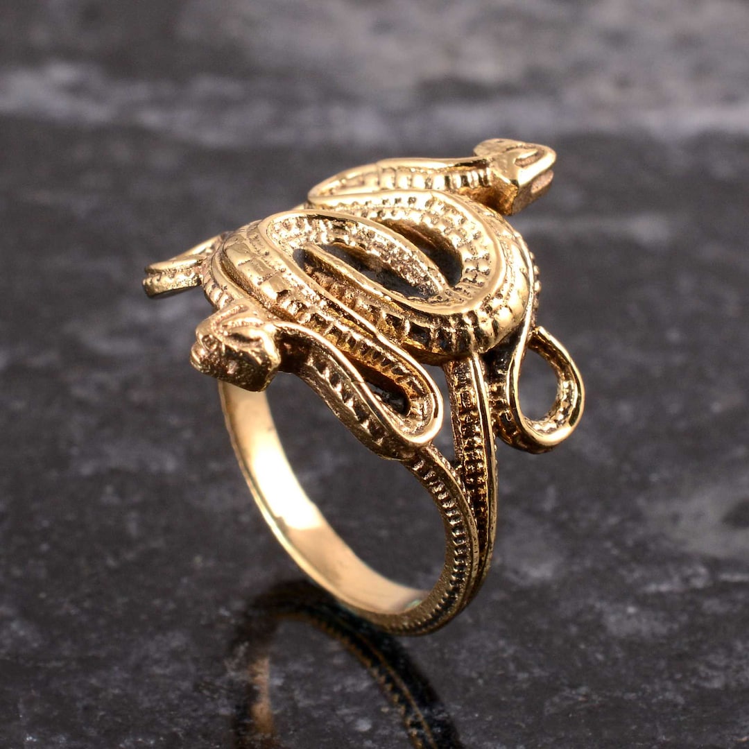 Gold Snake Ring, Double Snake Ring, Serpent Ring, Gothic Ring, Snake ...