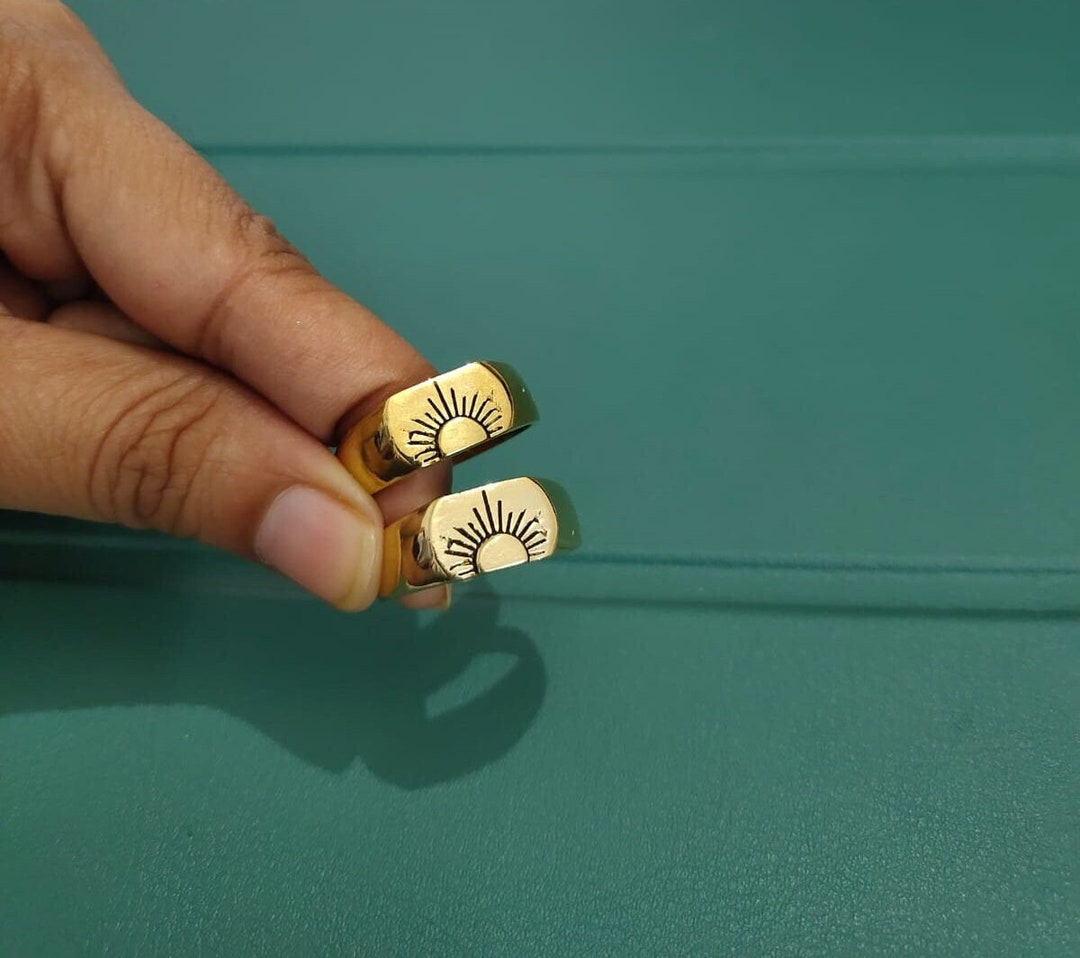 Sun Signet Ring, Rising Sun Ring, Gold Dainty Ring, Spike Ring ...