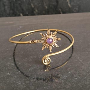 Gold Sun Amethyst Upper Arm Cuff Arm Band Spiral Handmade Made of Brass ...