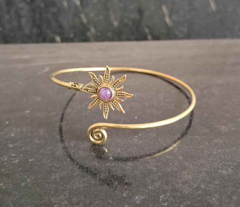 Gold Sun Amethyst Upper Arm Cuff Arm Band Spiral Handmade Made of Brass ...
