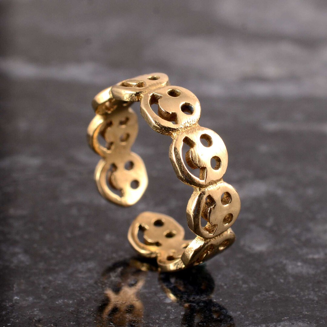 Gold Smiley Face Ring, Stackable Rings, Smile Face Ring, Streetwear ...