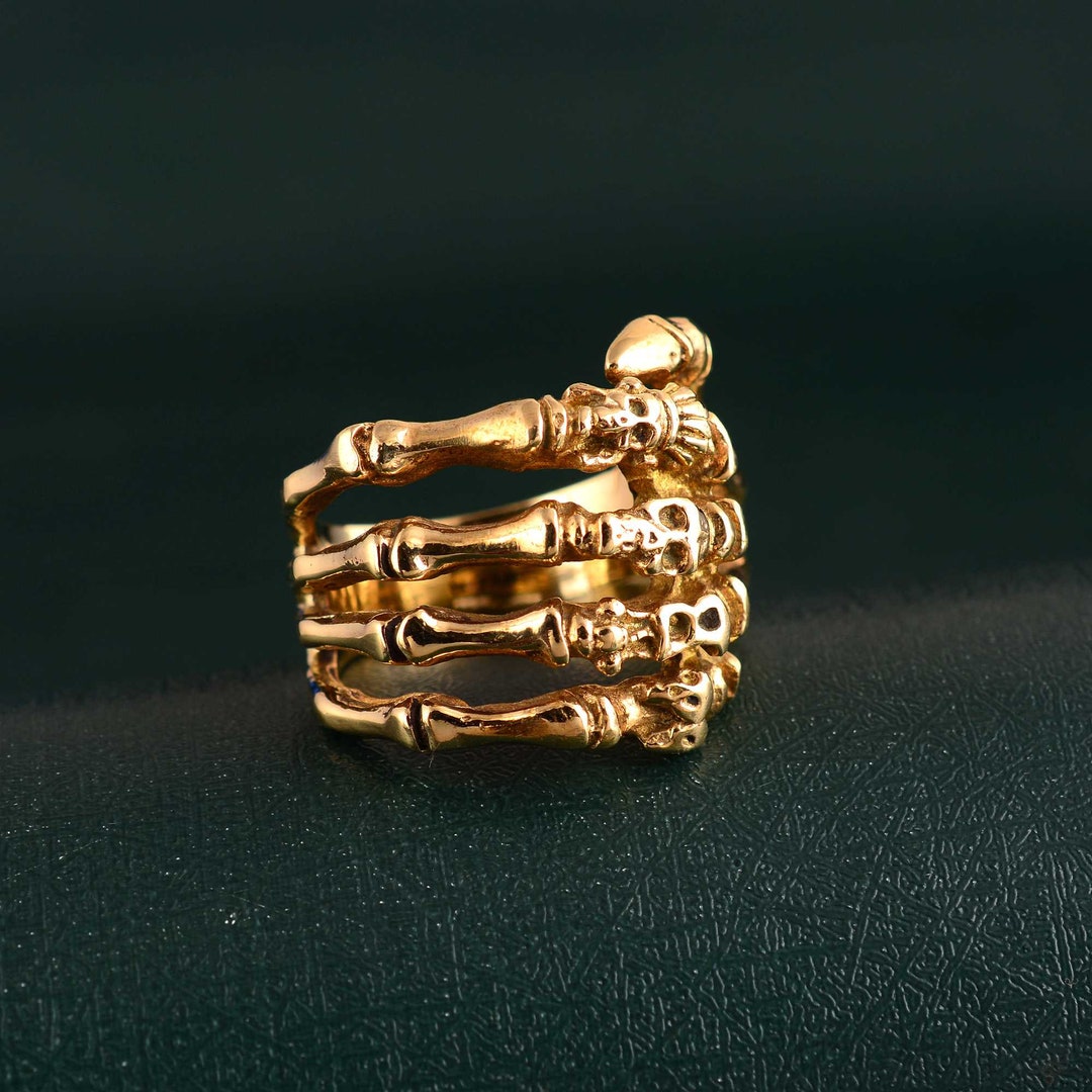 Halloween Skeleton Ring Skull Gold Brass Handmade Unisex Punk - Etsy