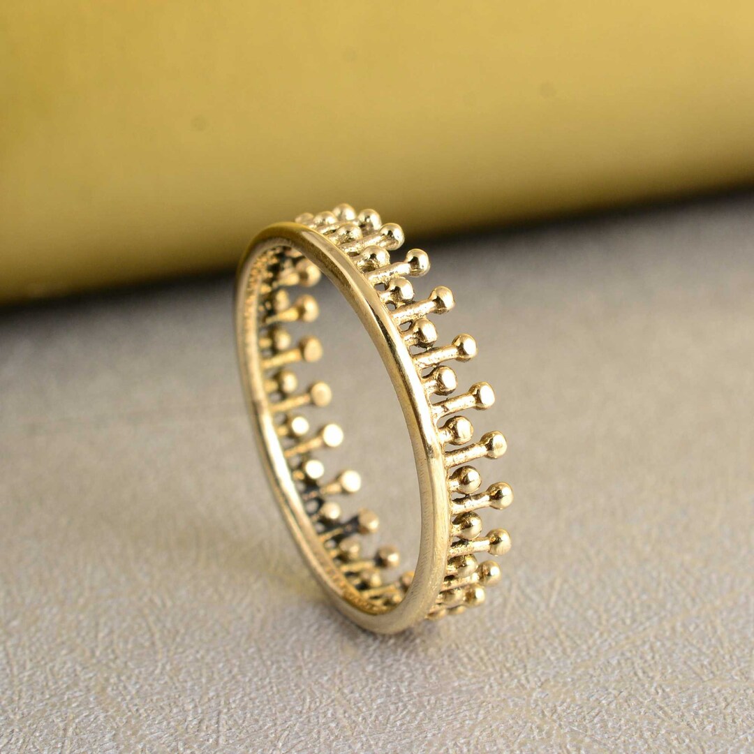 Gold Crown Band Ring, Princess Crown Wedding Band, Dainty Victorian ...