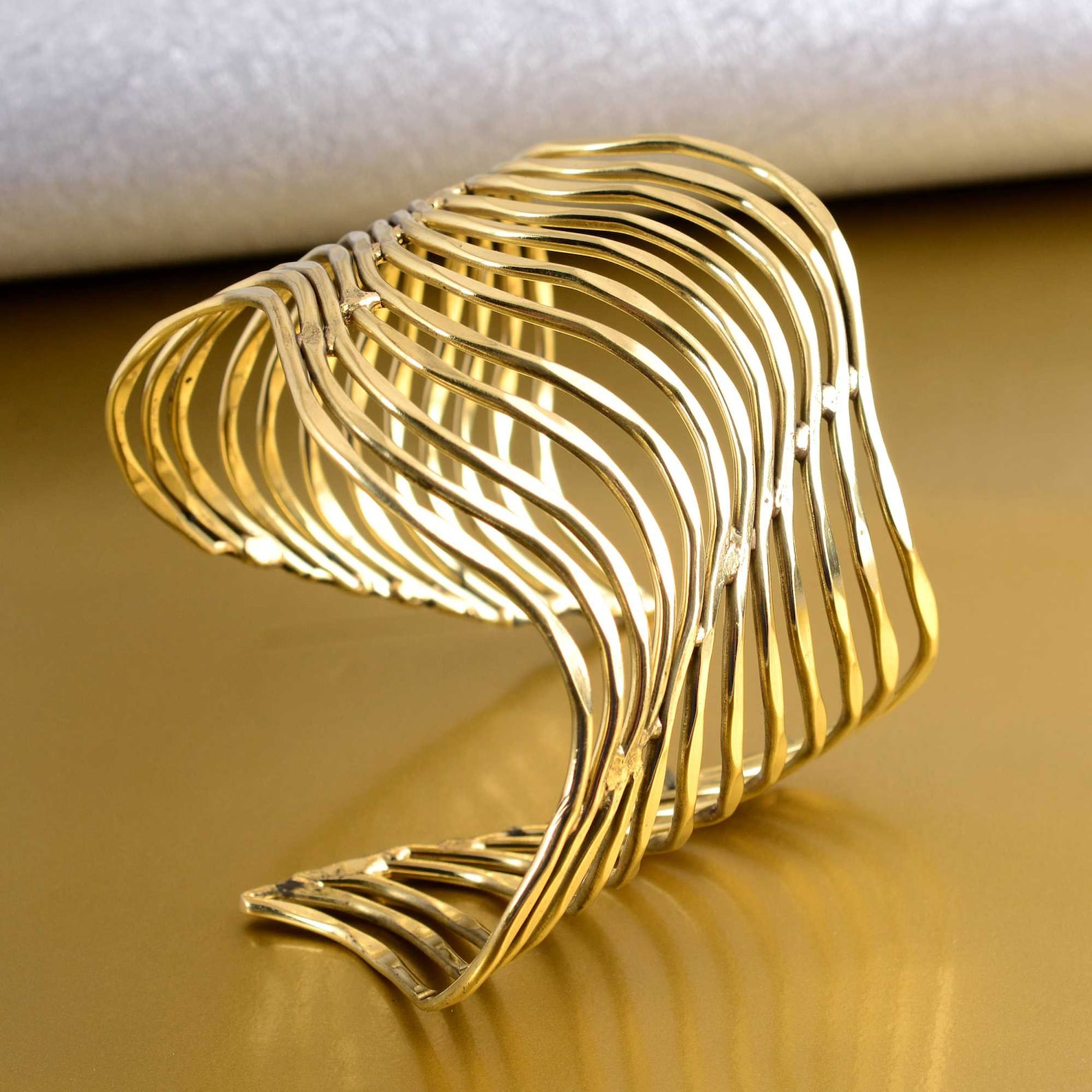 Wave Bracelet, Smooth Gold Bangle, Irregular Wavy Bracelet, Water ...