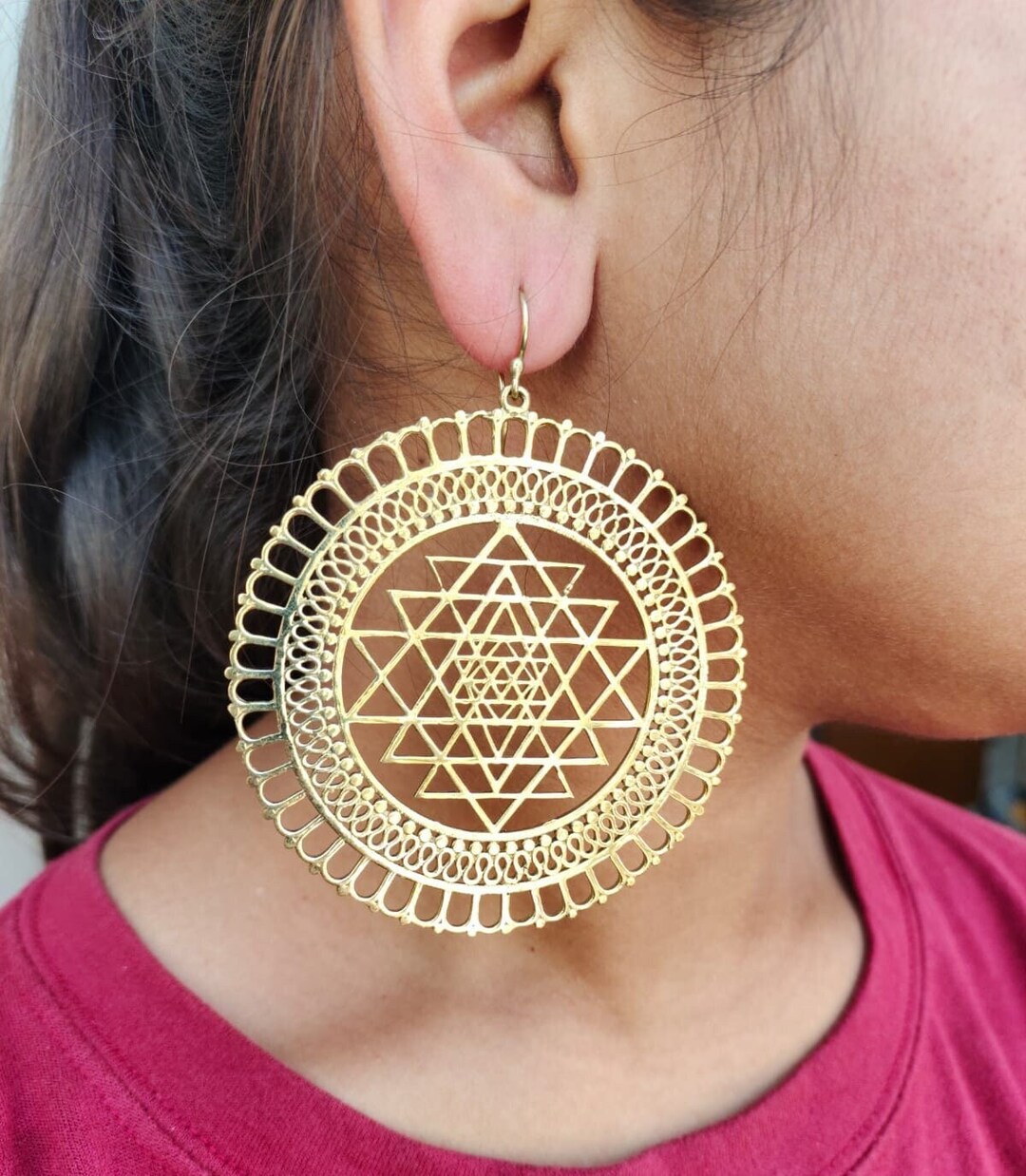 Sri Yantra Earrings,geometric Earrings,dangle Drop Earrings,tribal ...
