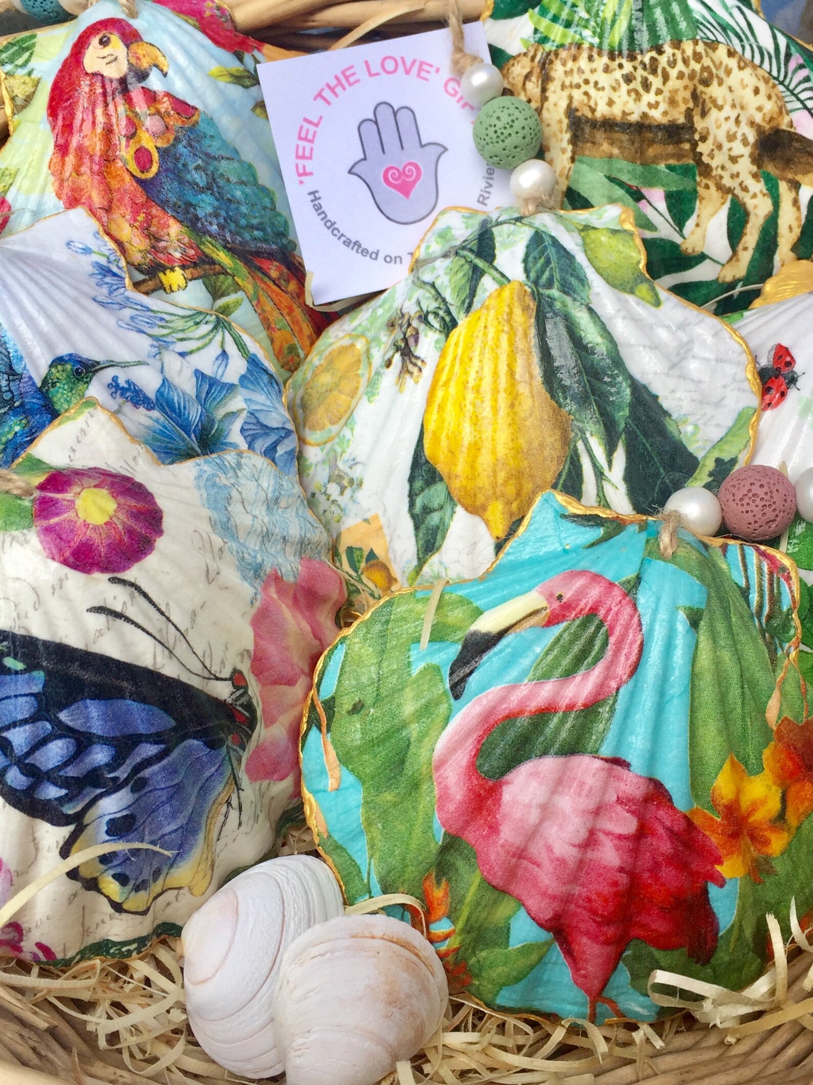 FLAMINGO on Hanging Scallop Shell Decoupaged Seashell - Etsy