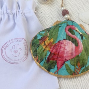 FLAMINGO on Hanging Scallop Shell Decoupaged Seashell Essential Oil ...