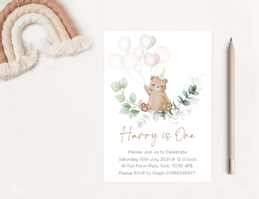 BIRTHDAY | Bear Theme | Invitation | A6 Printed Personalised Childrens ...