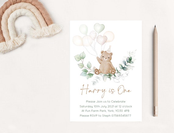 BIRTHDAY Bear Theme Invitation A6 Printed Personalised - Etsy