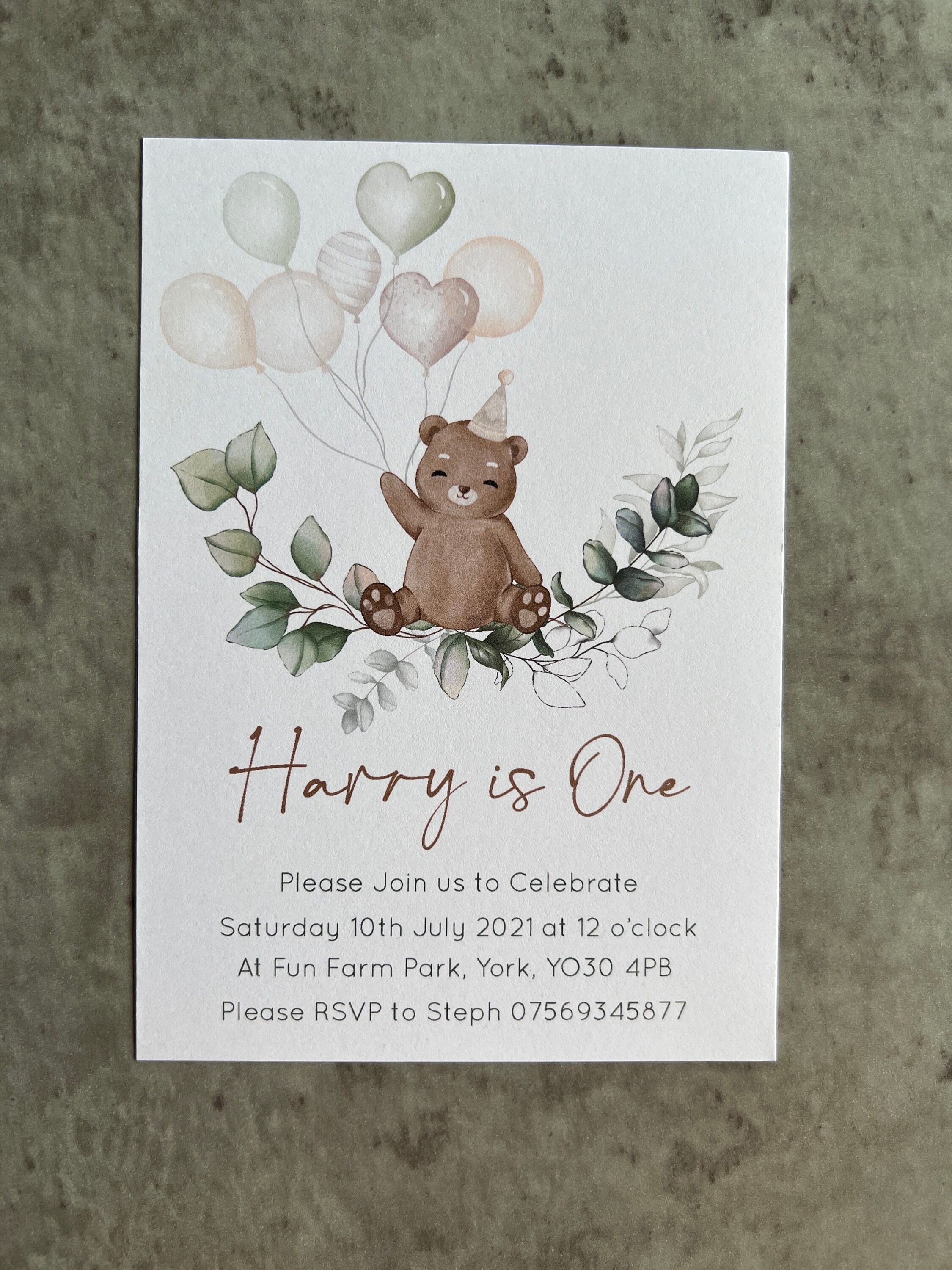 BIRTHDAY | Bear Theme | Invitation | A6 Printed Personalised Childrens ...
