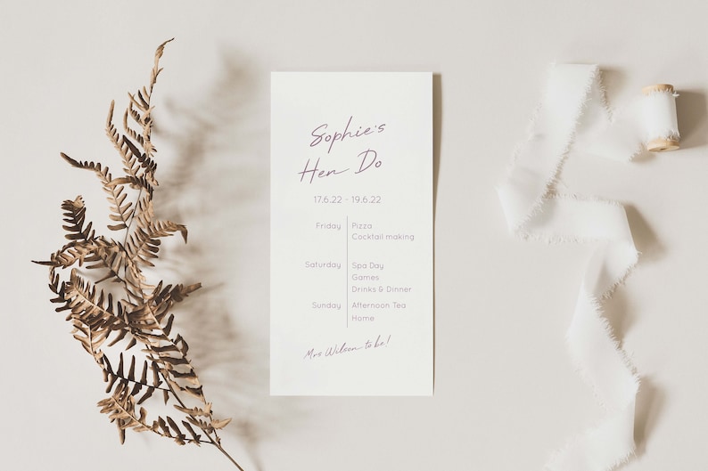 Hen Do Itinerary | Hen Do Invite | Hen Do | Hen Party | Elegant ...