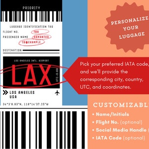 Personalized Suitcase With Name/initials IATA Code Flight No. Airport ...